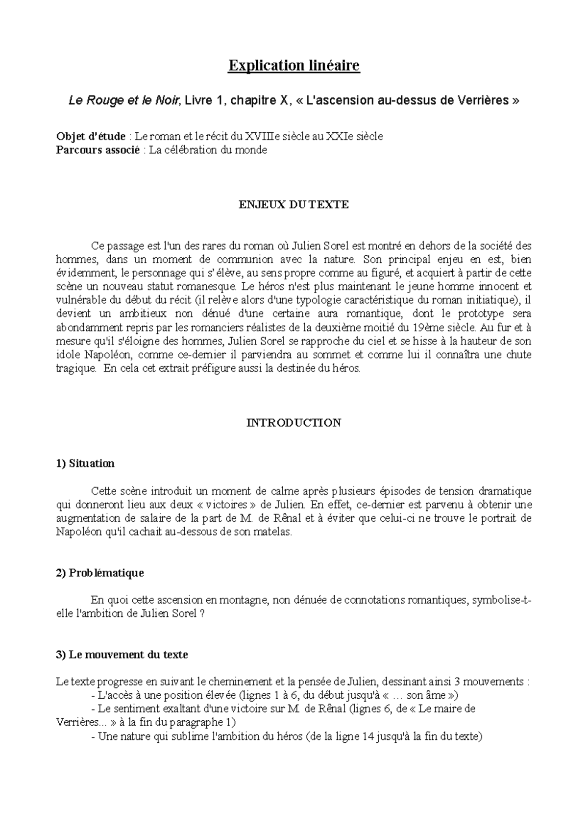 EAF 5 explication - Le Rouge et le Noir - Explication linéaire Le Rouge ...