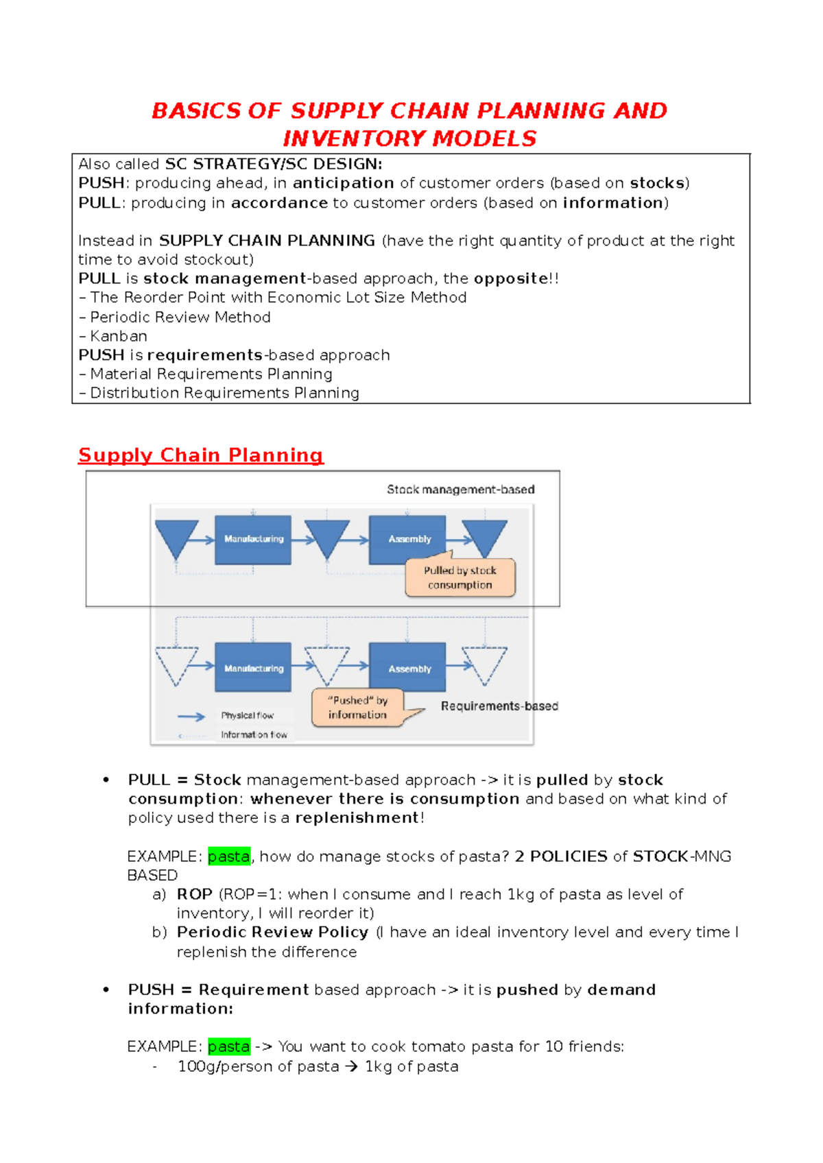 Inventory models - BASICS OF SUPPLY CHAIN PLANNING AND INVENTORY MODELS ...