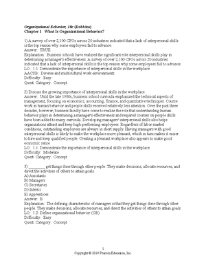 Chapter 2 - test bank - Organizational Behavior, 18e (Robbins) Chapter ...