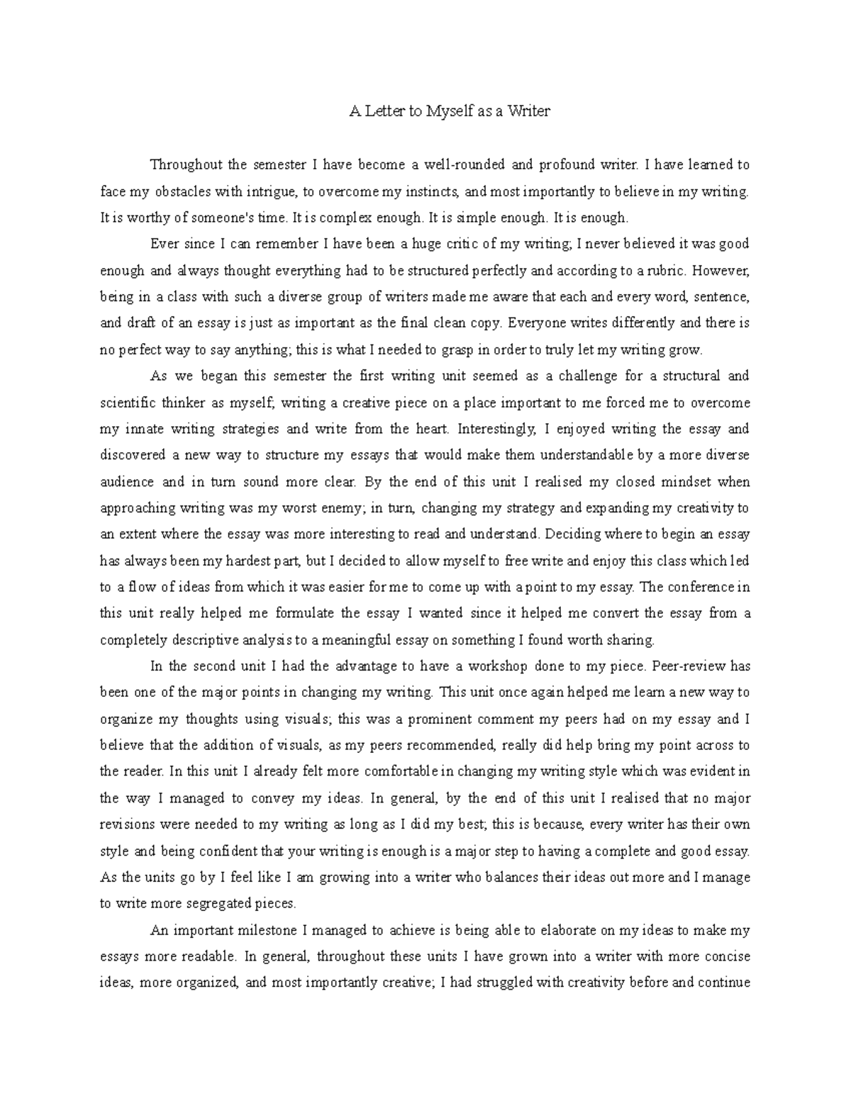 A letter to myself -1 - essay 1 - A Letter to Myself as a Writer ...
