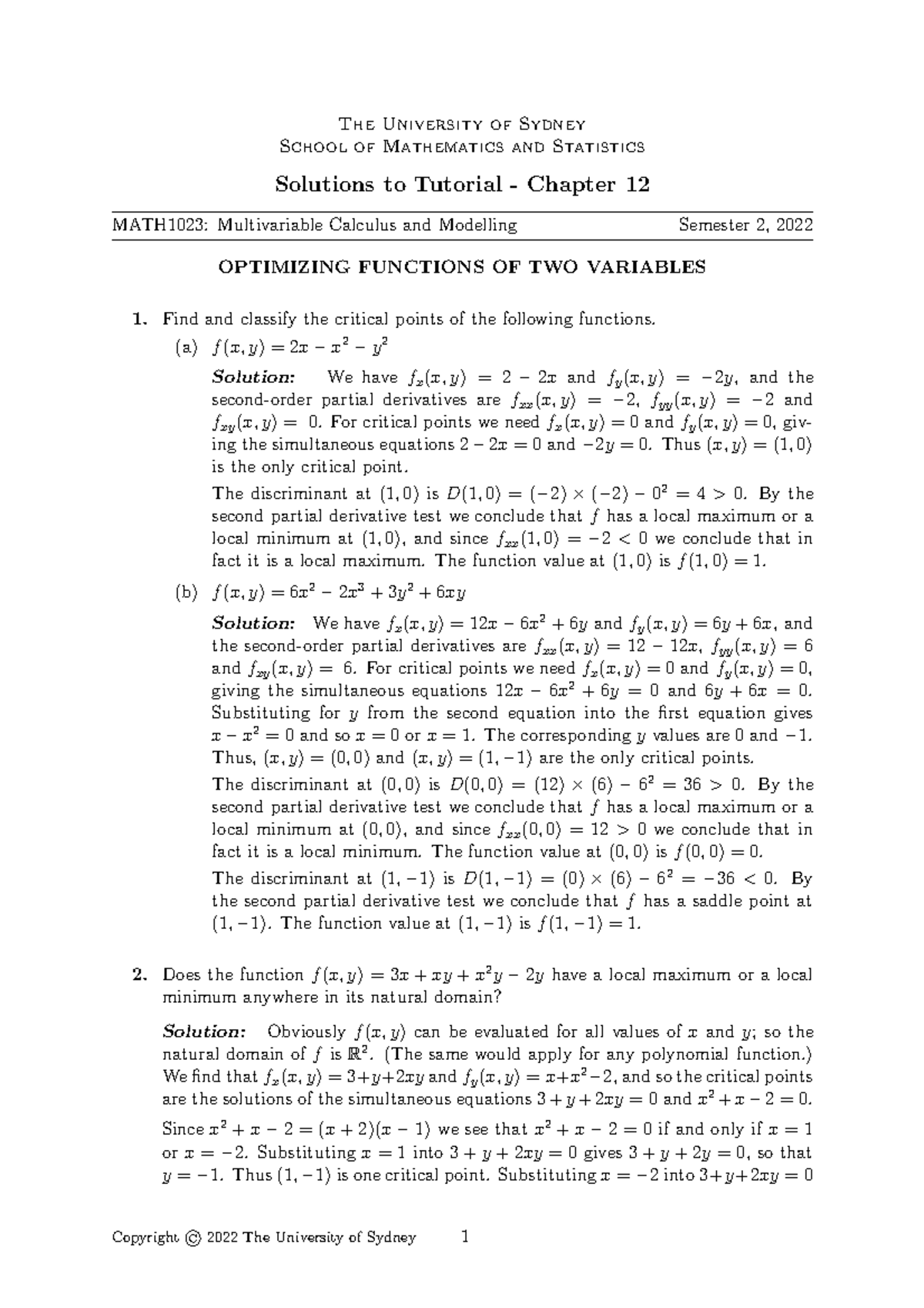 Tutorial Chapter 12-SOLS - The University of Sydney School of Mathematics and Statistics ...