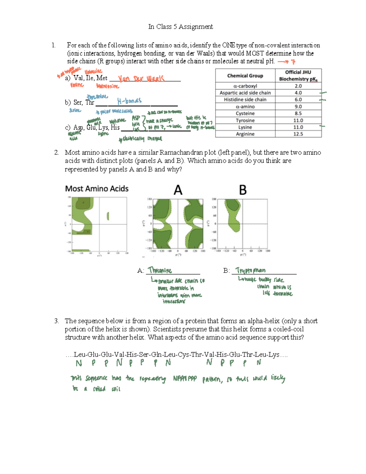 Biochem Assn 2-7 - IN-Class work Notes Tifft - In Class 5 Assignment 1 ...