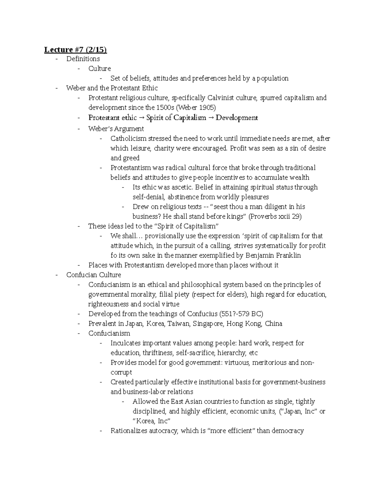 Week #4 Notes - Lecture #7 (2/15) Definitions Culture Set of beliefs ...