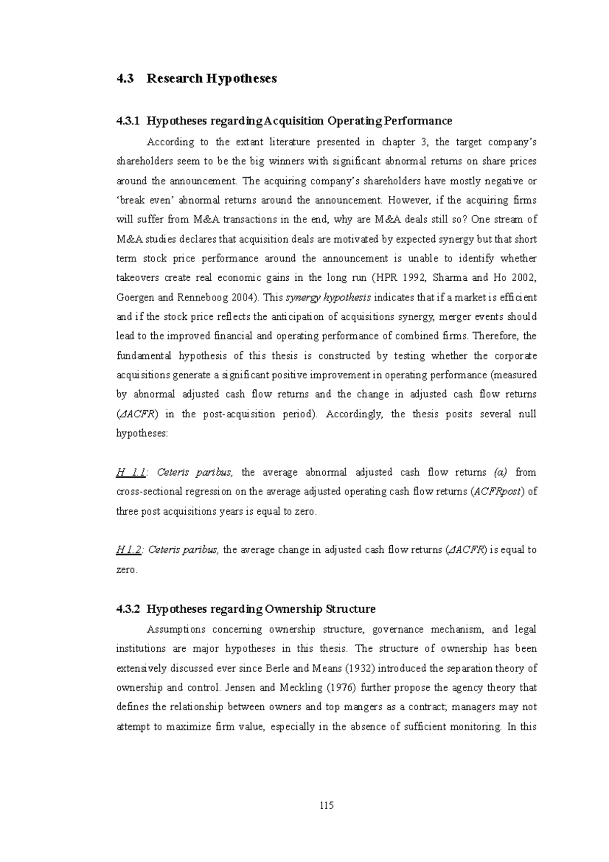Ownership Structure and Operating Performance of Acquiring Firms 22 - 4 ...