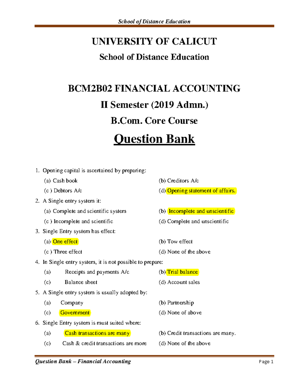 Bcom- Financial Accounting - UNIVERSITY OF CALICUT School of Distance ...