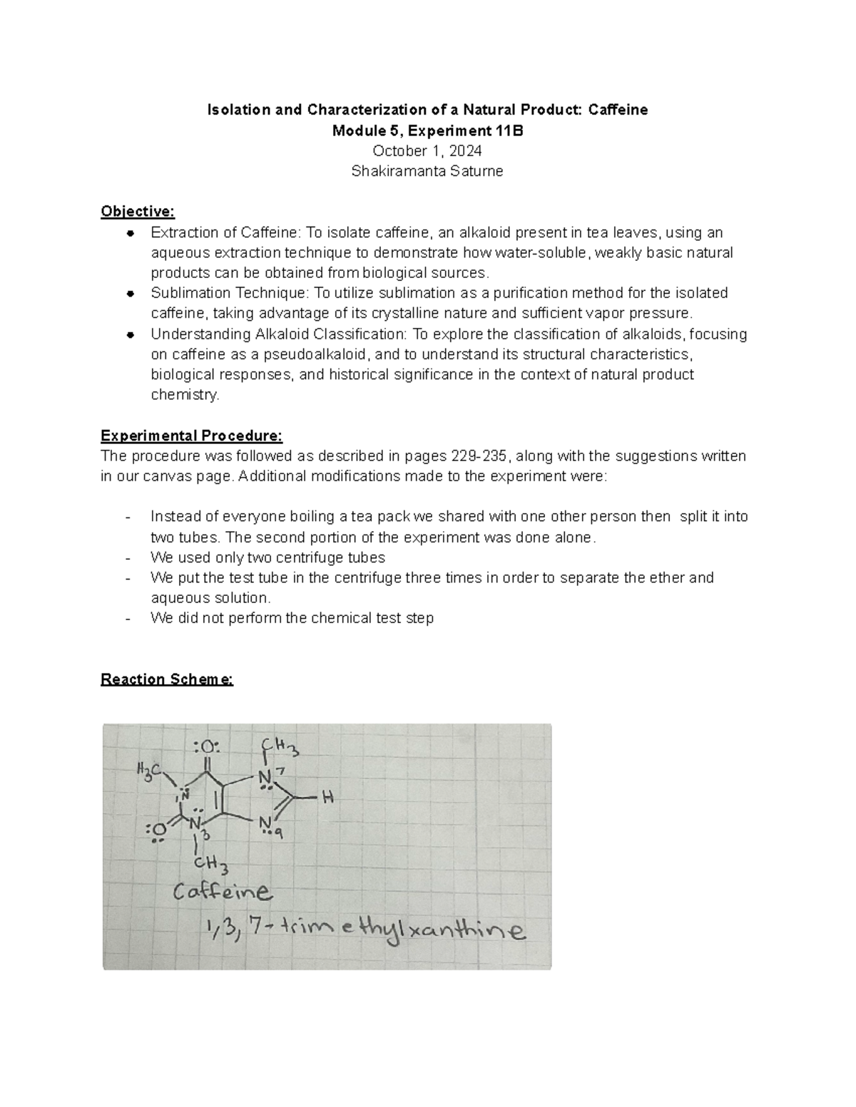 Lab report 5 - Isolation and Characterization of a Natural Product ...