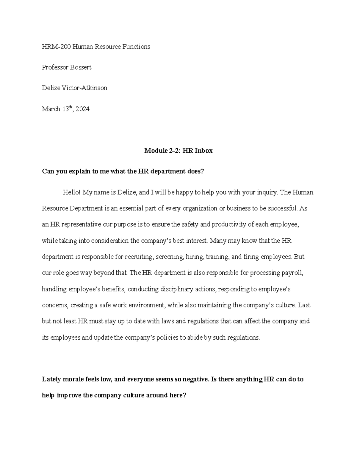 HRM-200 Module 2-2 HR Inbox - HRM-200 Human Resource Functions ...