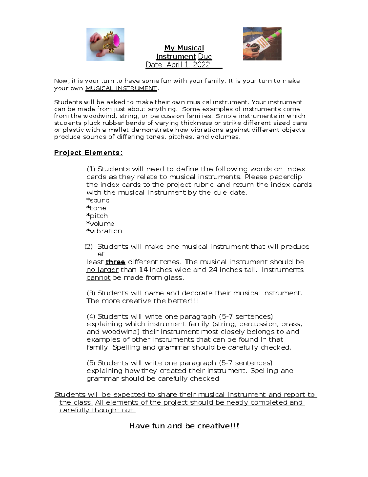 Armaun Motley - My Musical Instrument Projectwith Rubric-1 N - My ...