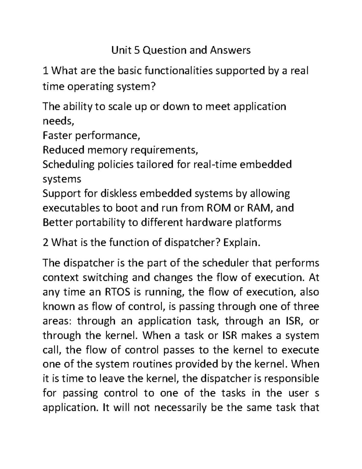 Unit5QA - Prof. Pavitra - Unit 5 Question and Answers 1 What are the basic functionalities ...