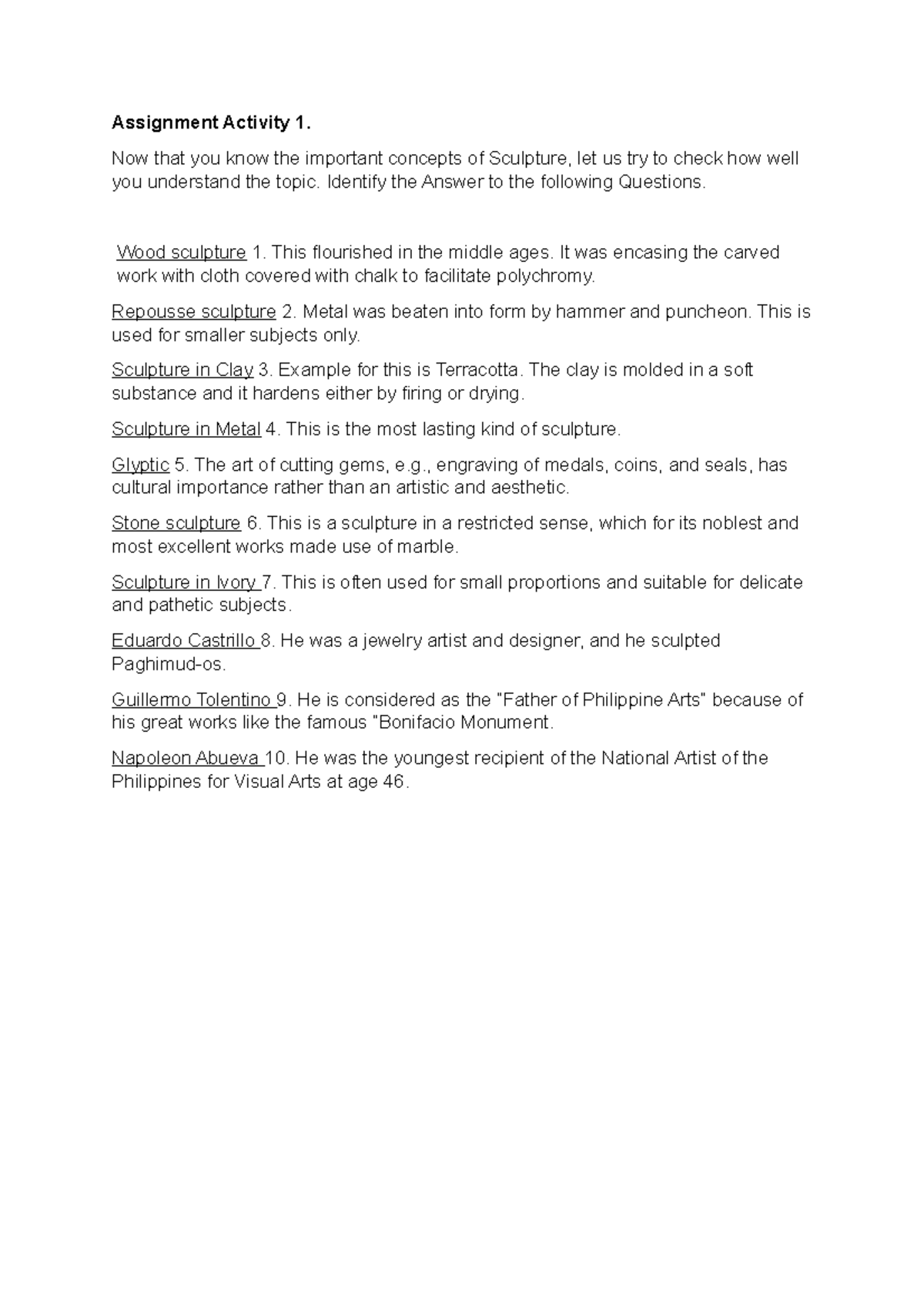 Document - N/A - Assignment Activity 1. Now that you know the important ...