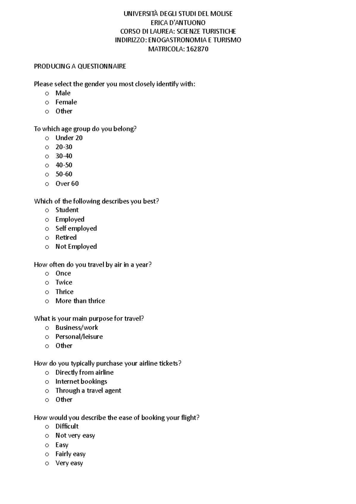 Producing a questionnaire - UNIVERSITÀ DEGLI STUDI DEL MOLISE ERICA D ...