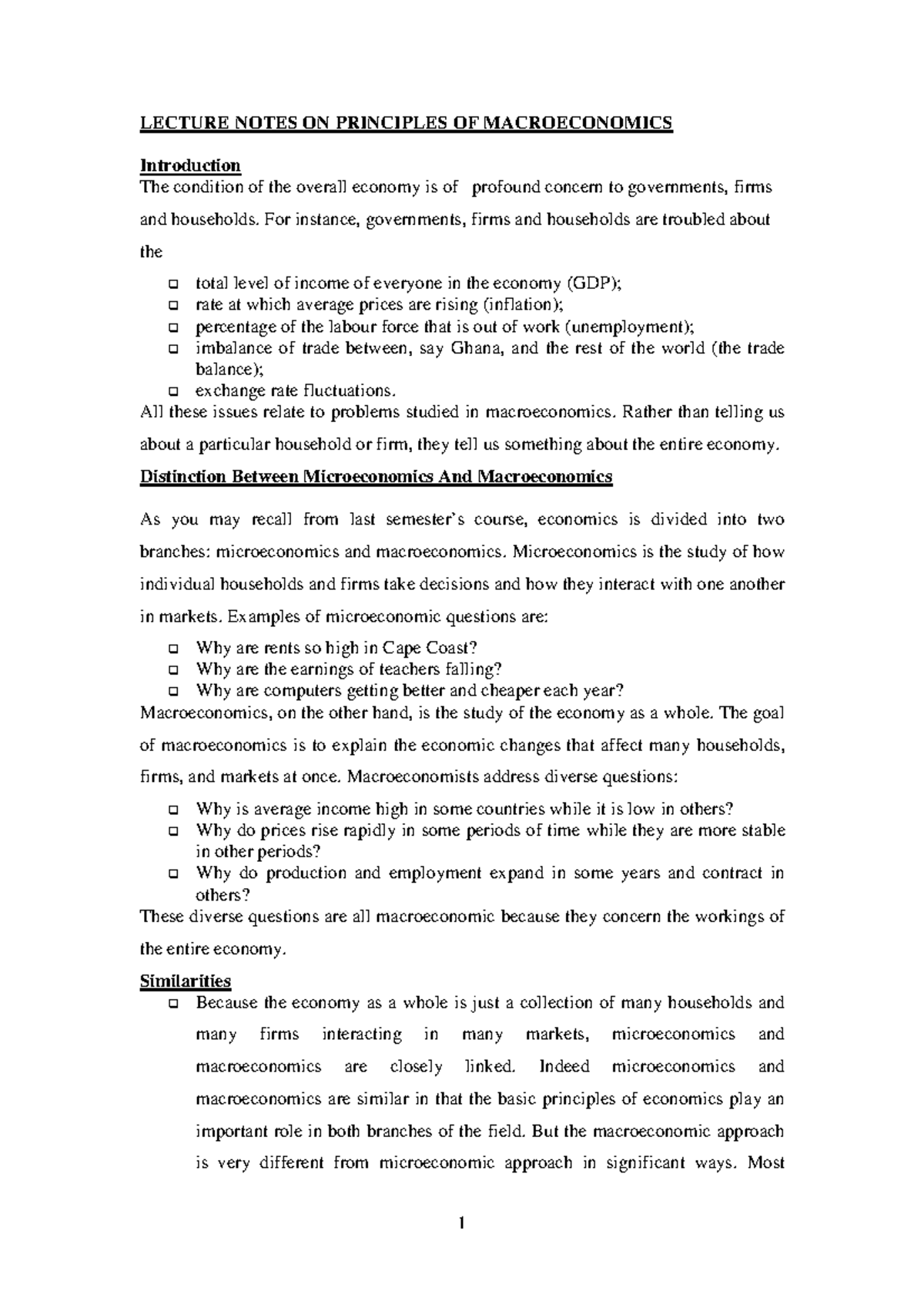ECO 101 Lecture Note - LECTURE NOTES ON PRINCIPLES OF MACROECONOMICS ...