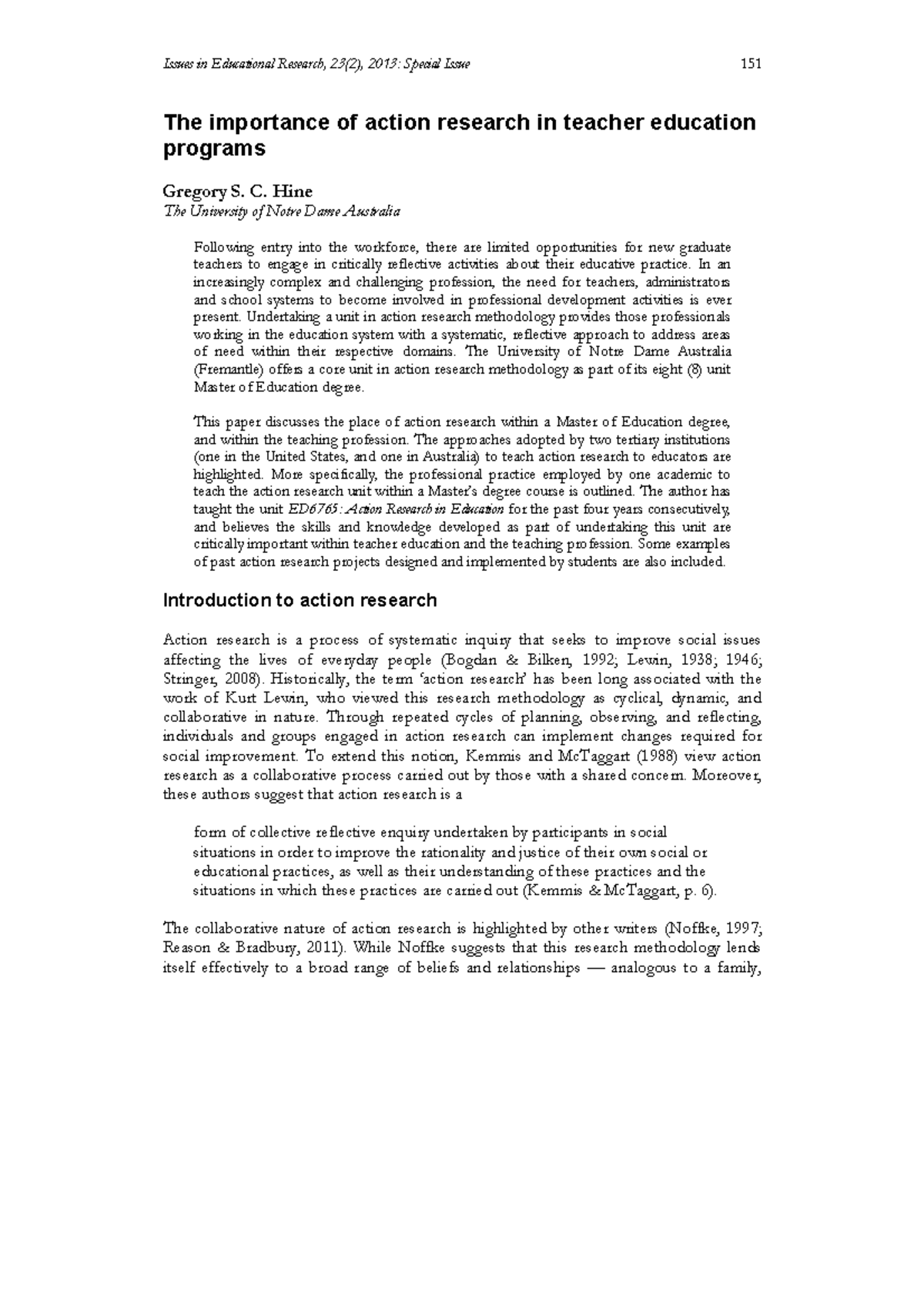 Action Reseach in Teacher Education Example - Issues in Educational ...