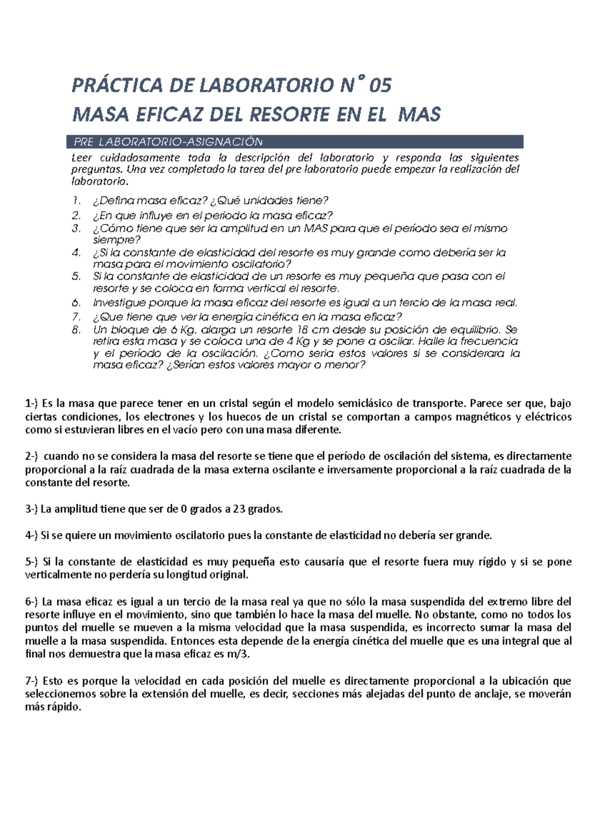 PRÁ Ctica DE Laboratorio 5 - PRÁCTICA DE LABORATORIO N 05 MASA EFICAZ DEL RESORTE EN EL MAS PRE ...