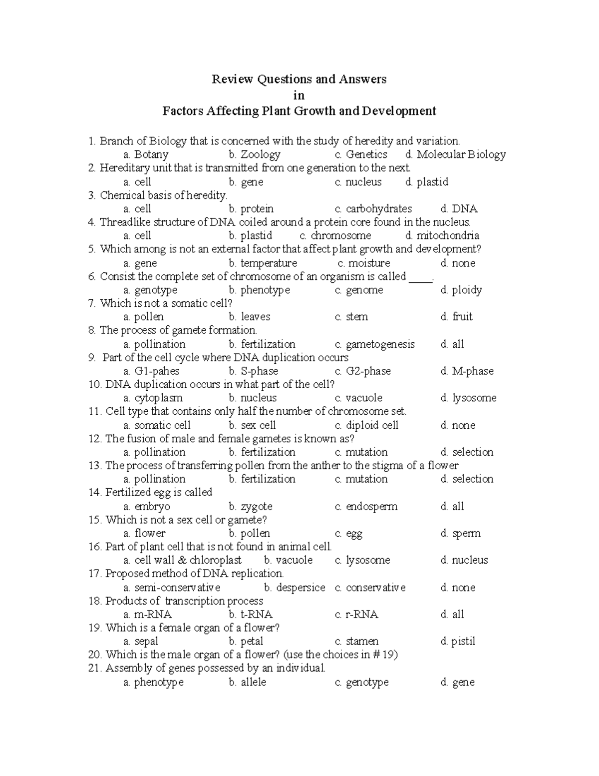 Questions for Genetic Factors - Review Questions and Answers in Factors ...