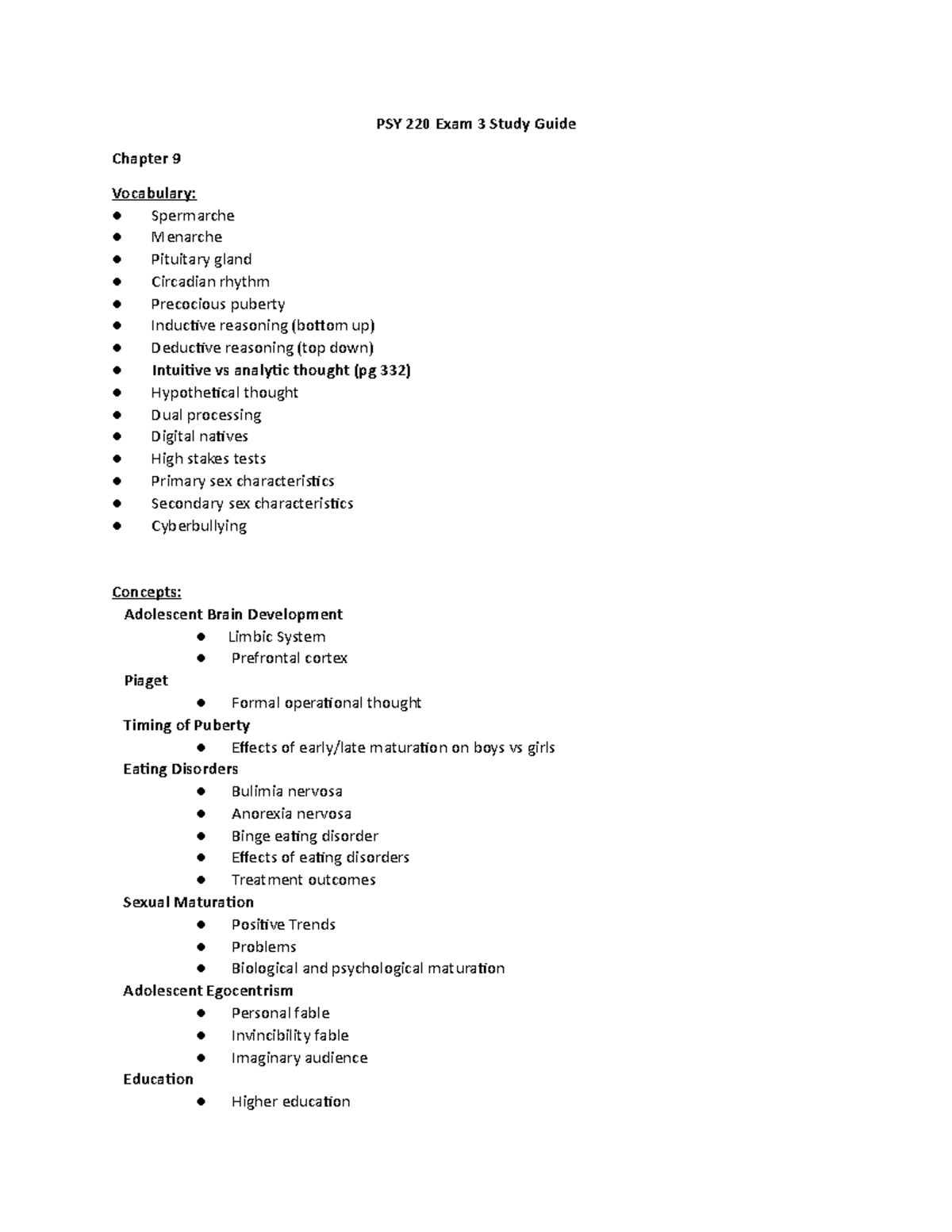PSY 220 Exam 3 Study Guide - PSY 220 Exam 3 Study Guide Chapter 9 ...