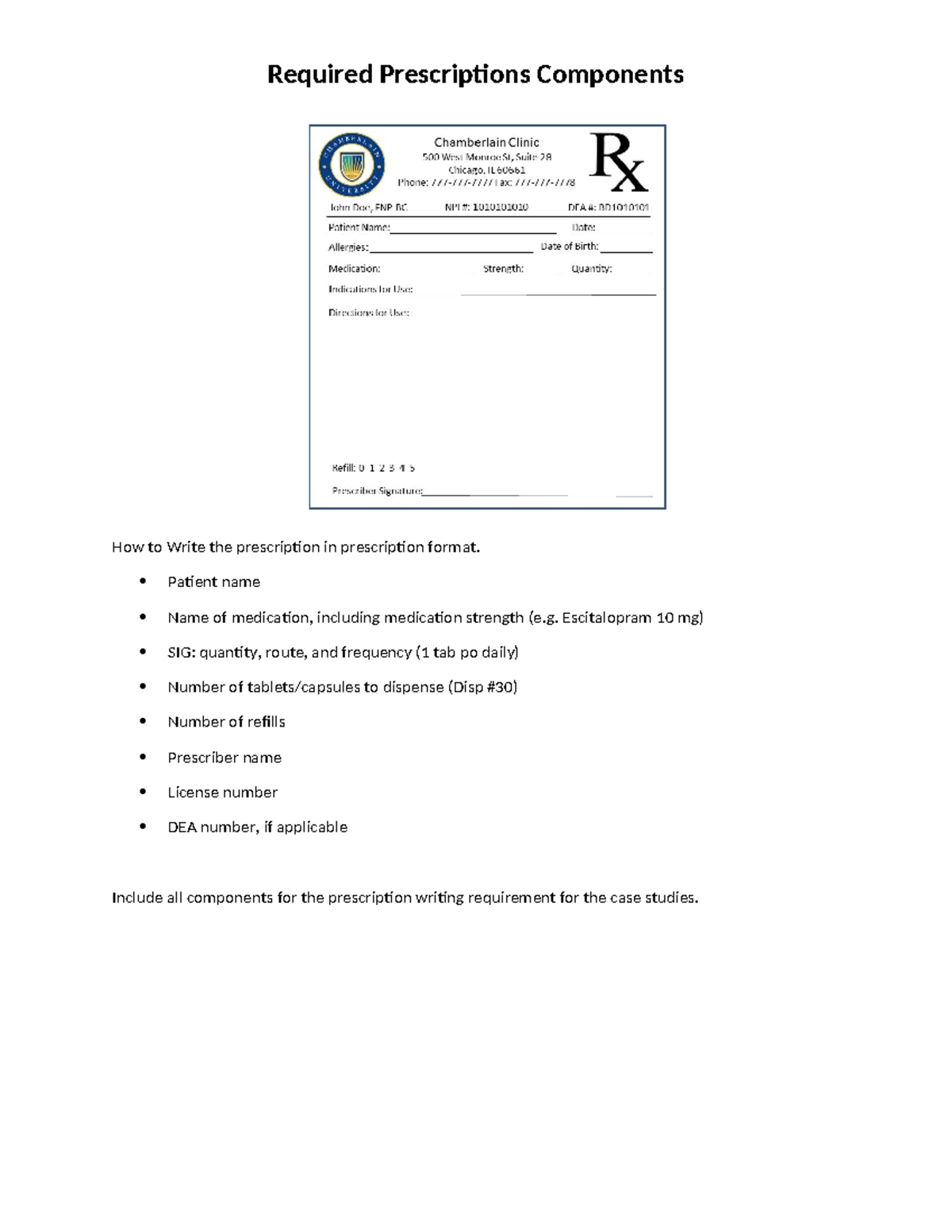 Write the prescription in prescription format - Patient name Name of ...