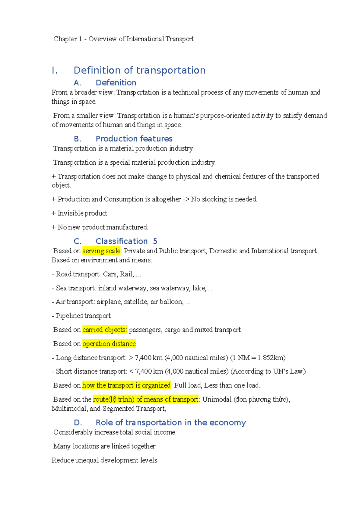 Transportation & Insuarance - Chapter 1 - Overview of International ...