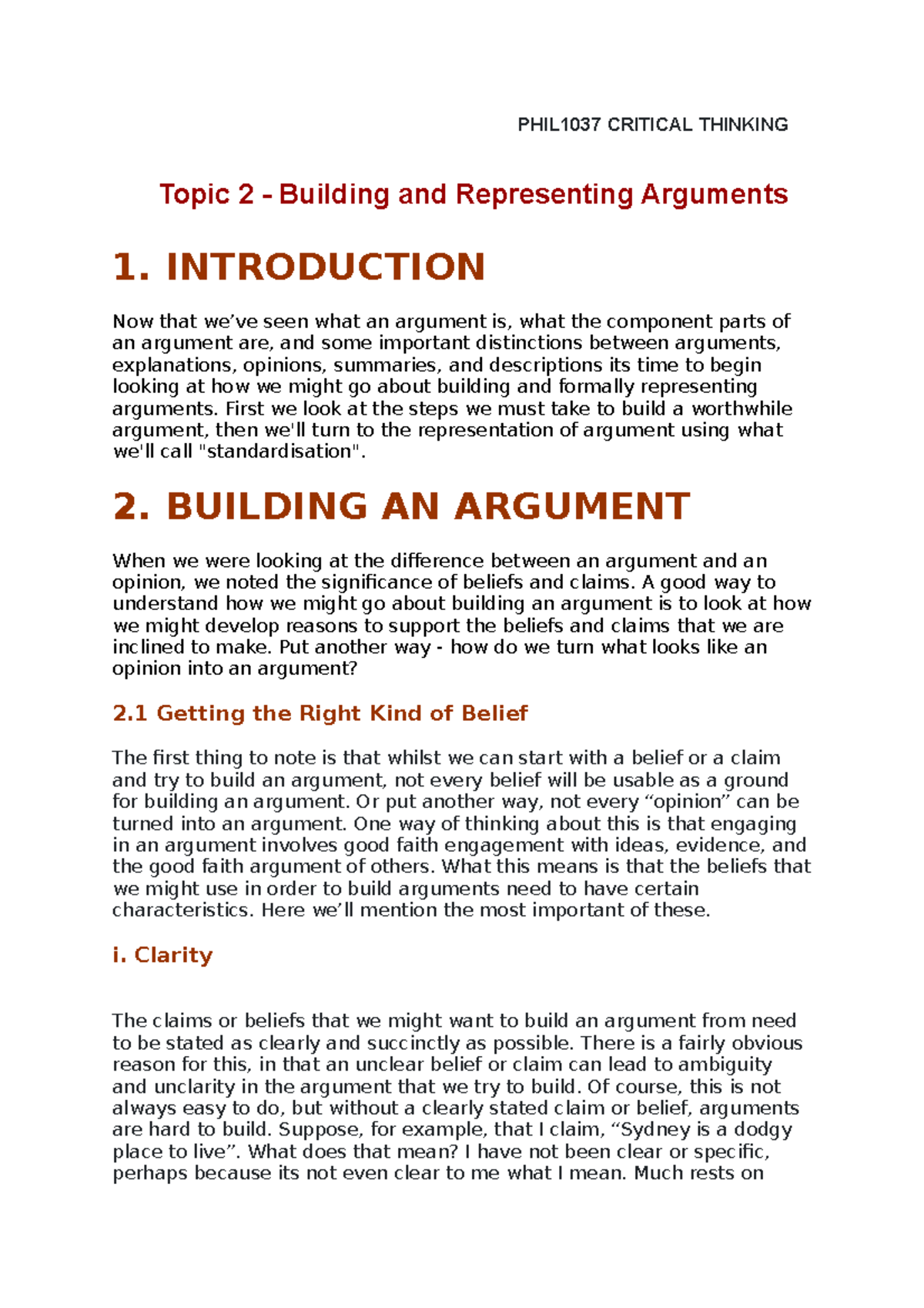 Critical thinking topic 2 notes - PHIL1037 CRITICAL THINKING Topic 2 ...