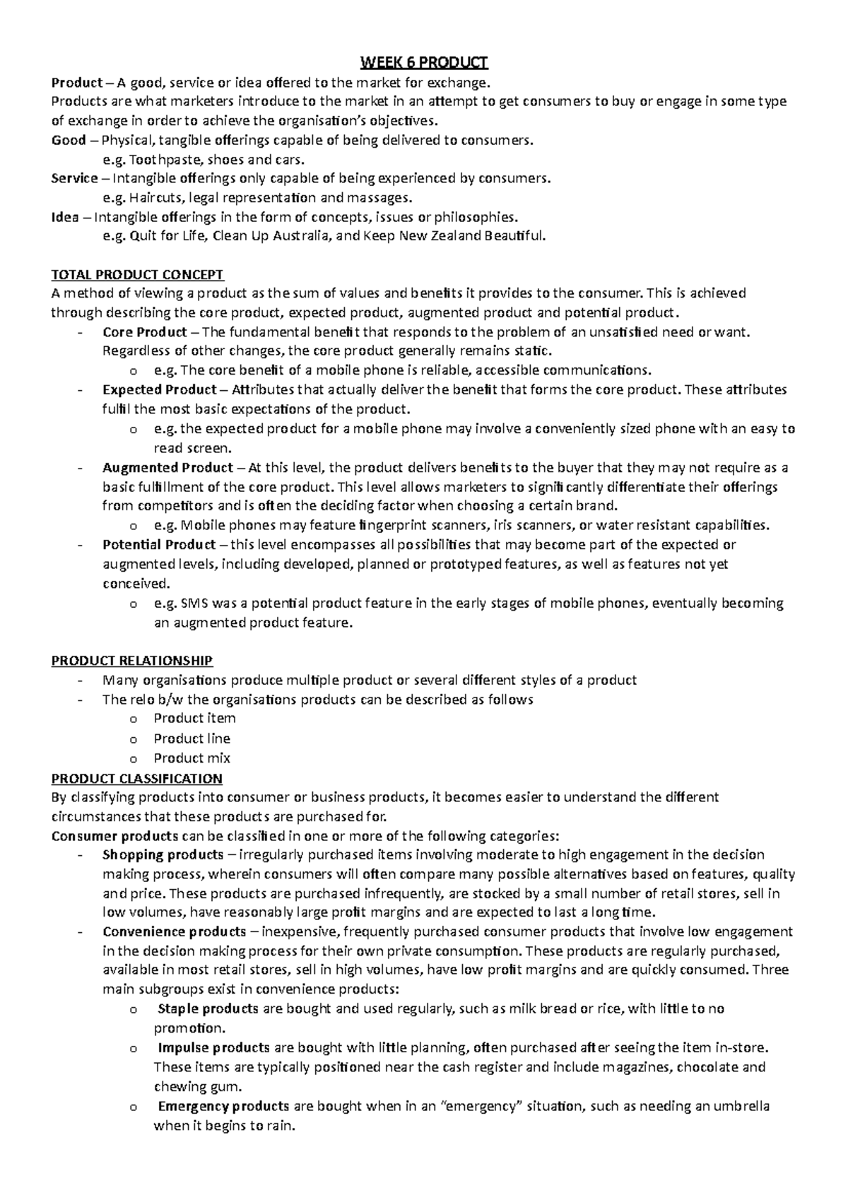 WEEK 6 Product-DONE - tutorial notes - WEEK 6 PRODUCT Product – A good ...