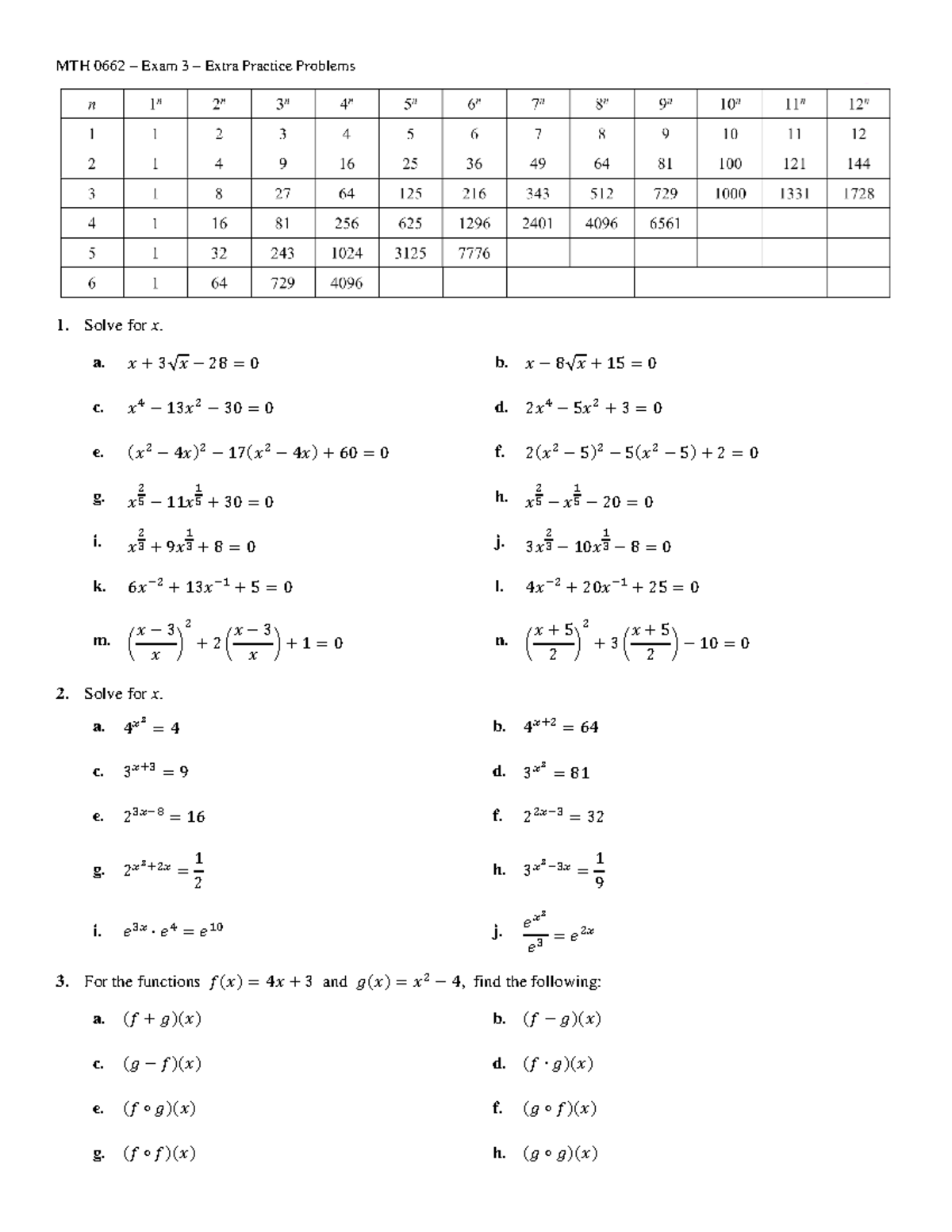 MTH 0662 – Exam 3 – Extra Practice Problems - MTH 0662 – Exam 3 – Extra ...