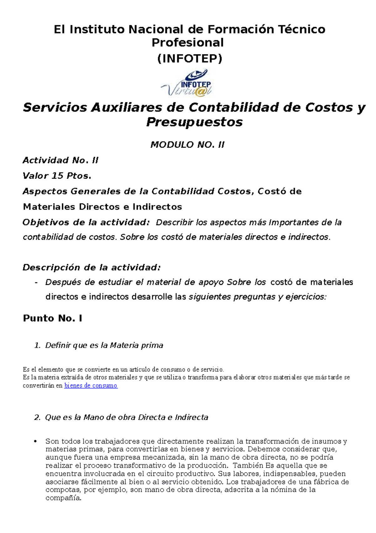 Actividad No. II Modulo No. III Aspectos Generales de la Contabilidad ...
