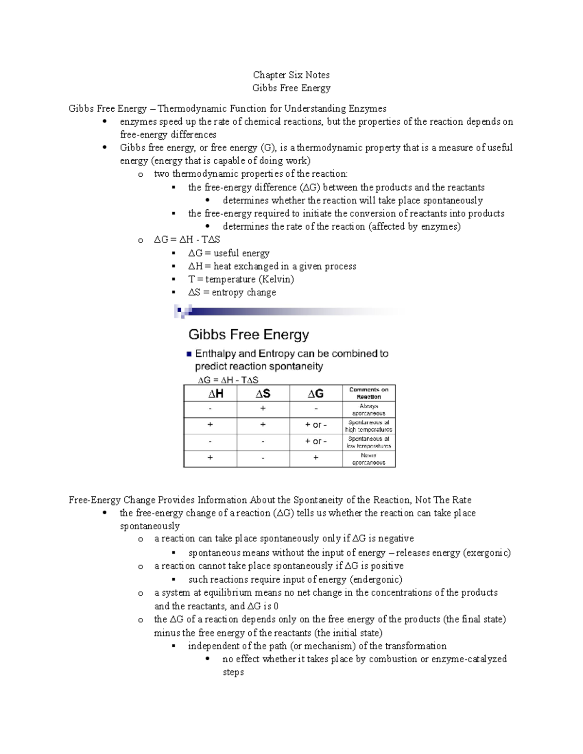 Ch Six (TBS) Notes - Gibbs Free Energy - Chapter Six Notes Gibbs Free ...