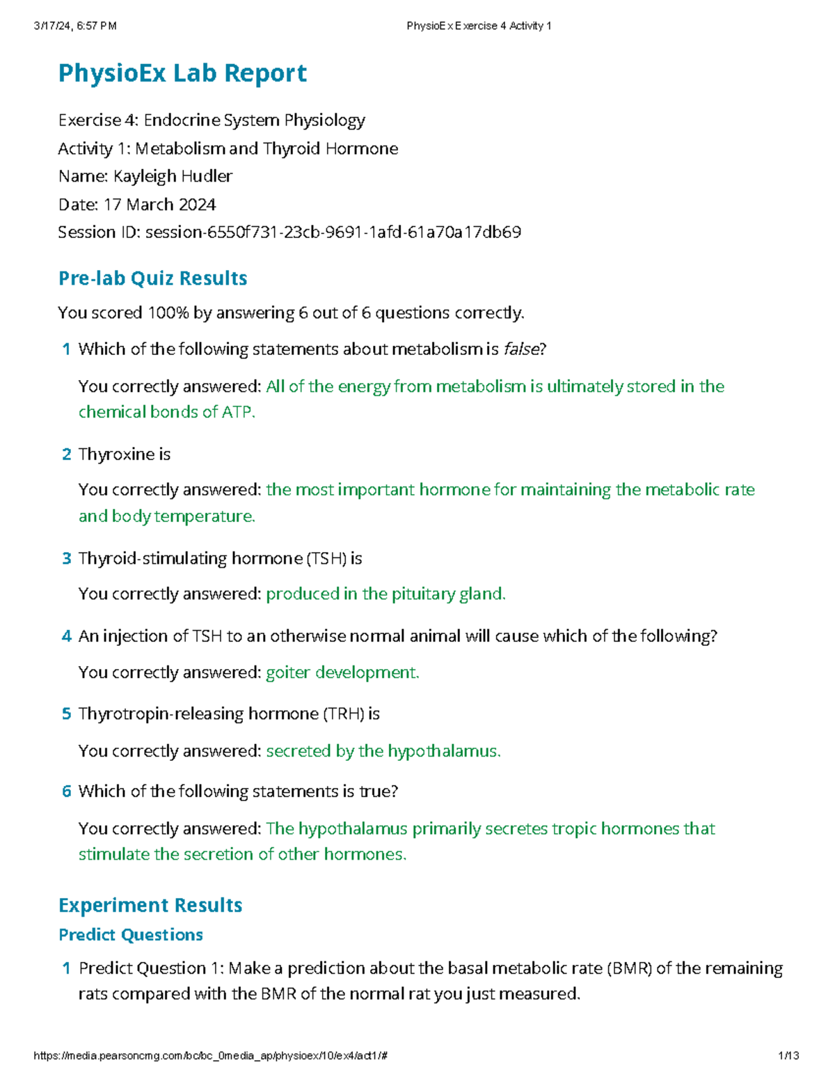 Physio Ex Exercise 4 Activity 1 - PhysioEx Lab Report Exercise 4 ...