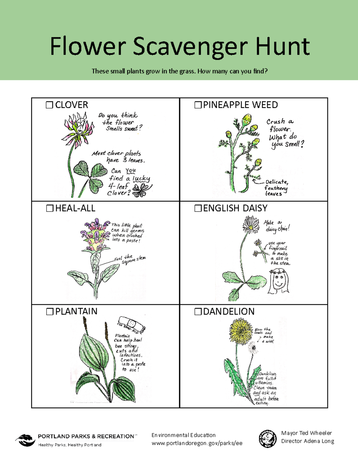 Park-plant-scavenger-hunt ee-1 - BIO 103 - Flower Scavenger Hunt These ...