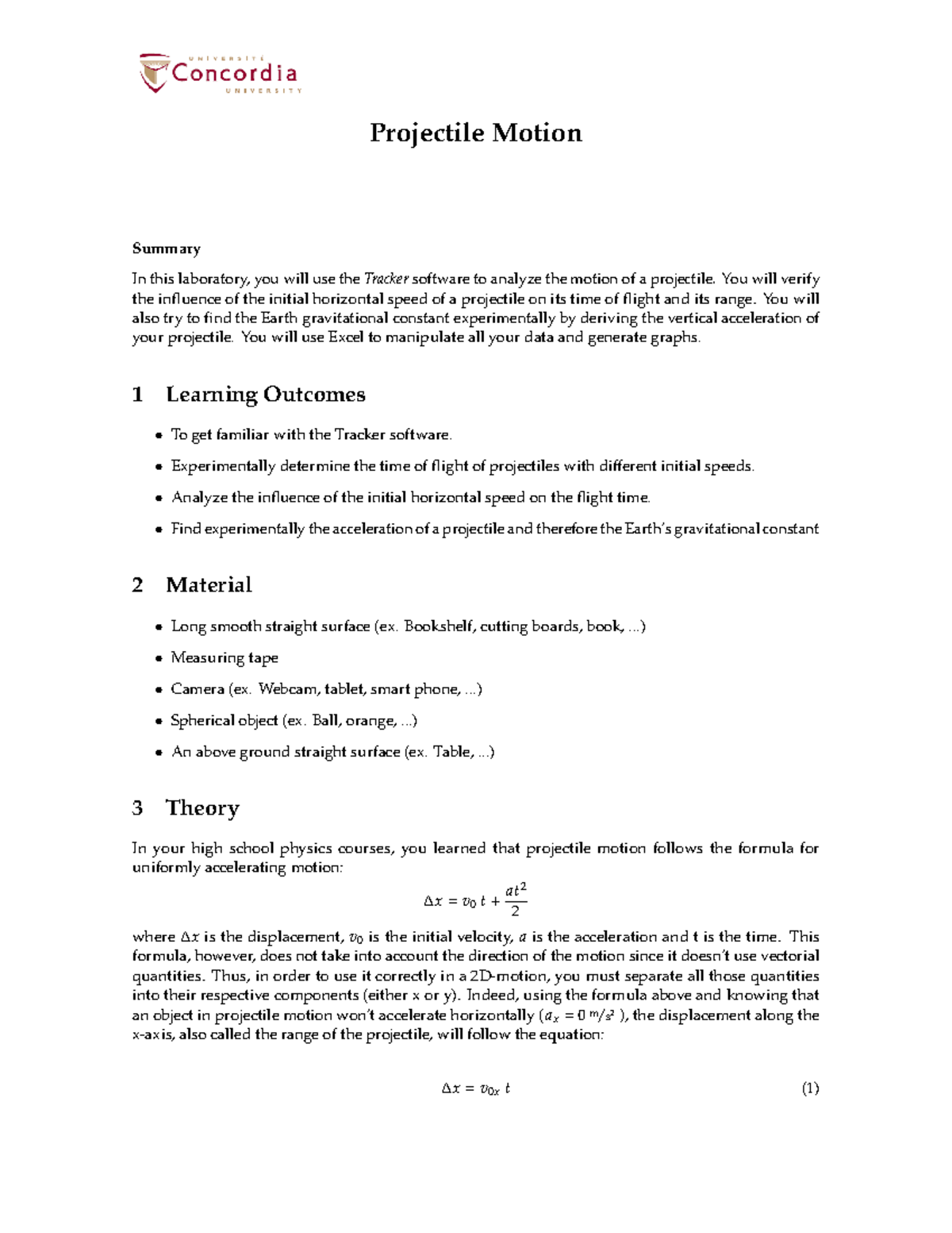 PHYS224 Projectile indiv - Projectile Motion Summary In this laboratory ...