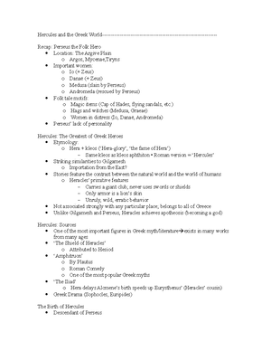 Greek Myth 3 - Lecture notes 3.1 - Perseus and his travels- Heroic ...