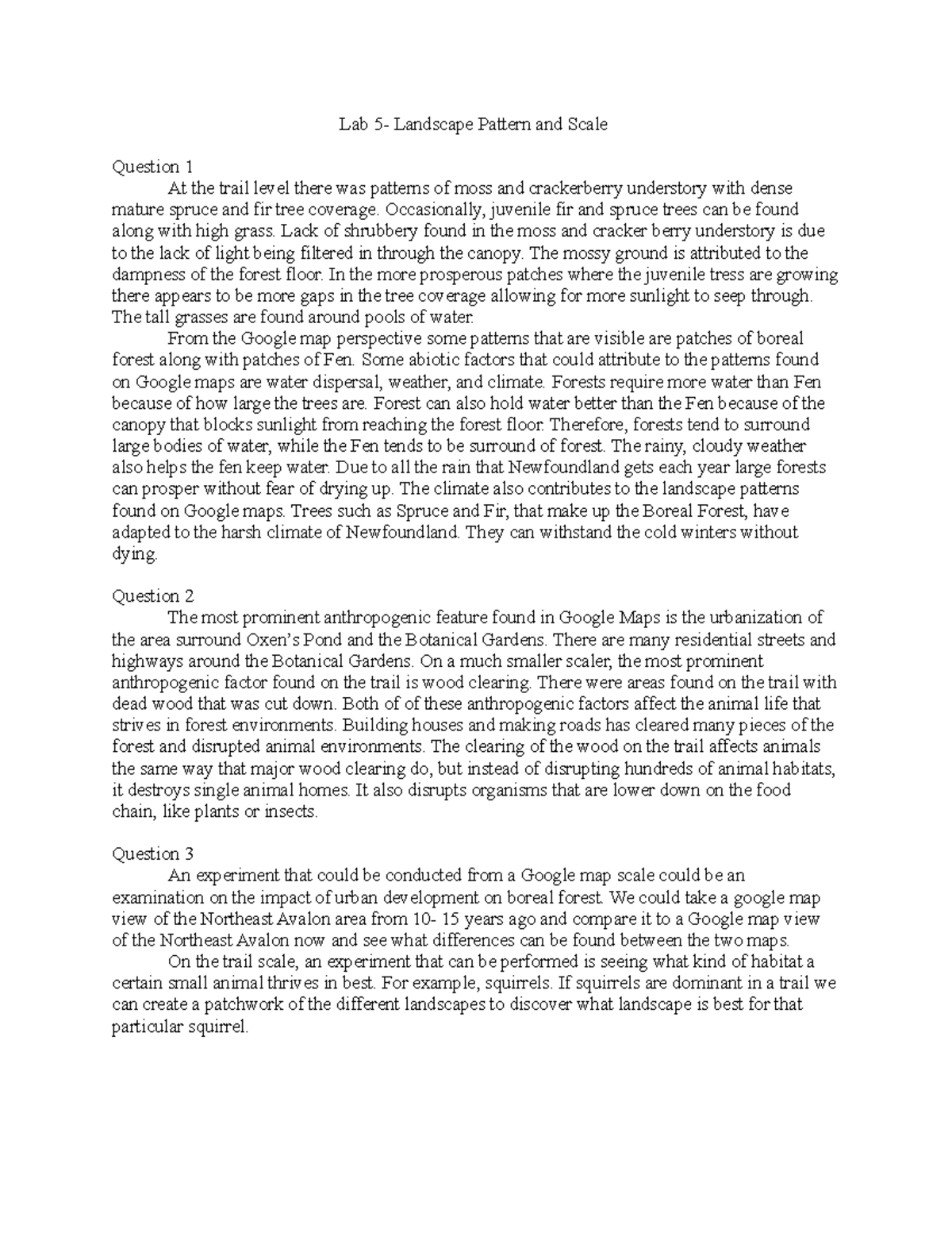 Ecology Lab 5 - Lab 5 answers to question - Lab 5- Landscape Pattern ...
