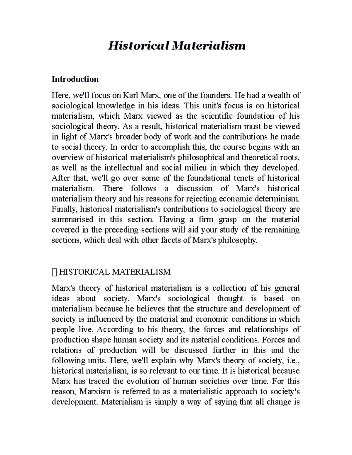 Historical Materialism\ - Historical Materialism Introduction Here, we ...