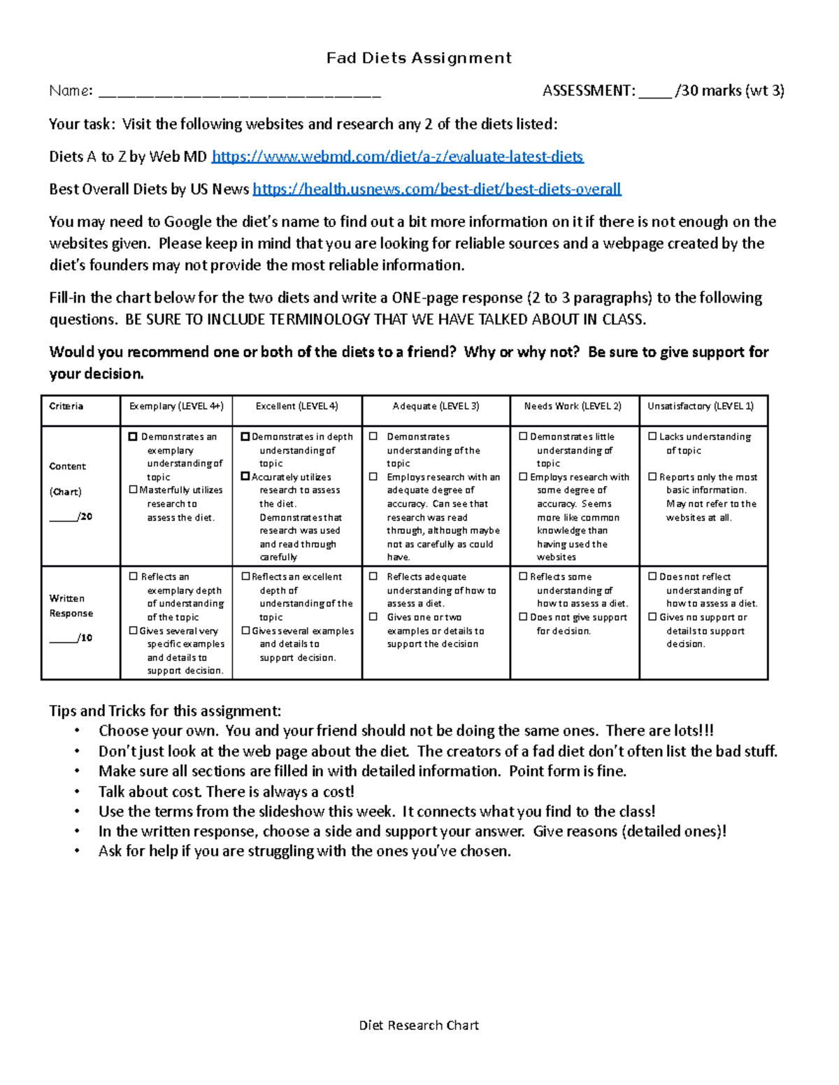 Assignment 3 - Fad Diet Analysis copy - Fad Diets Assignment Name