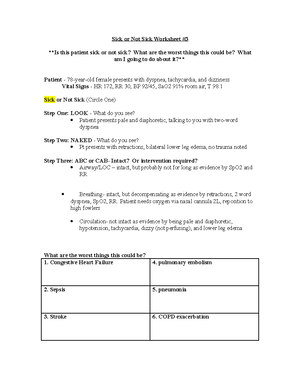Sick or Not Sick Worksheet 6 - Now, you will be given a scenario of a ...