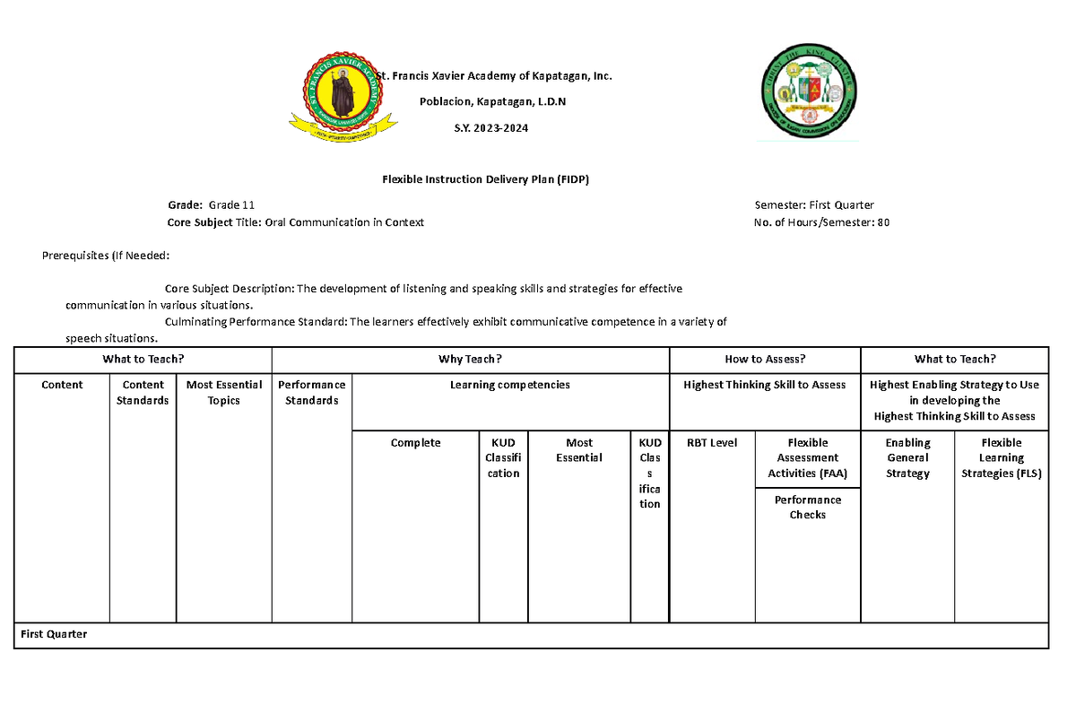 FIDP-Oral-Com - Oral Communication- FIDP - St. Francis Xavier Academy ...