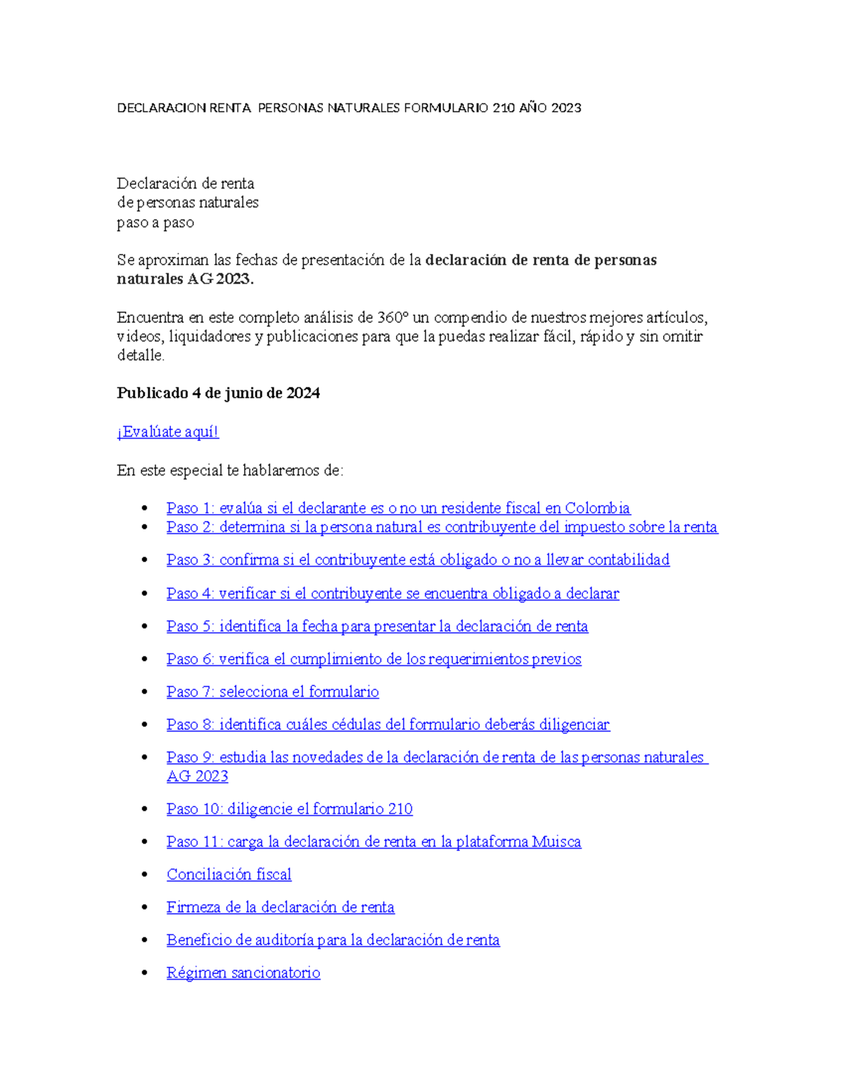 DECLARACION RENTA PERSONAS NATURALES FORMULARIO 210 AÑO 2023 - Encuentra en este completo ...