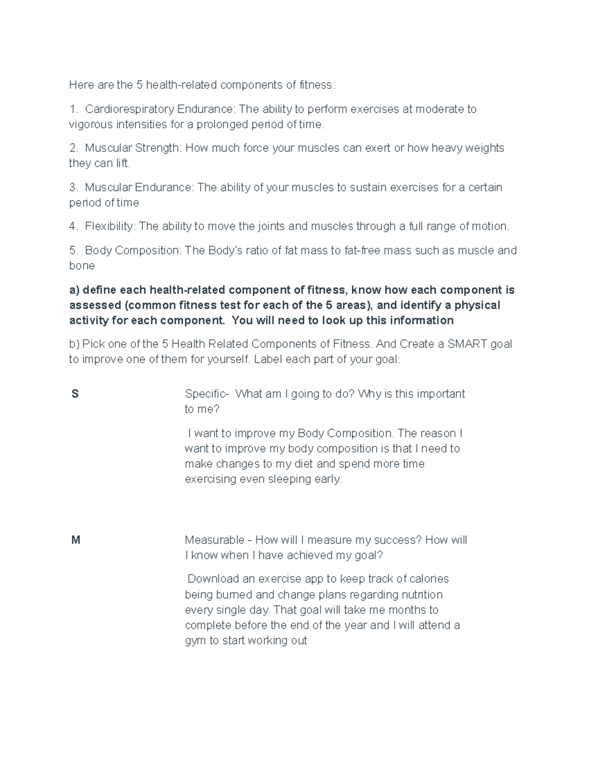 Smart Goals by David Chable PE101 due 2 12 22 - Here are the 5 health ...