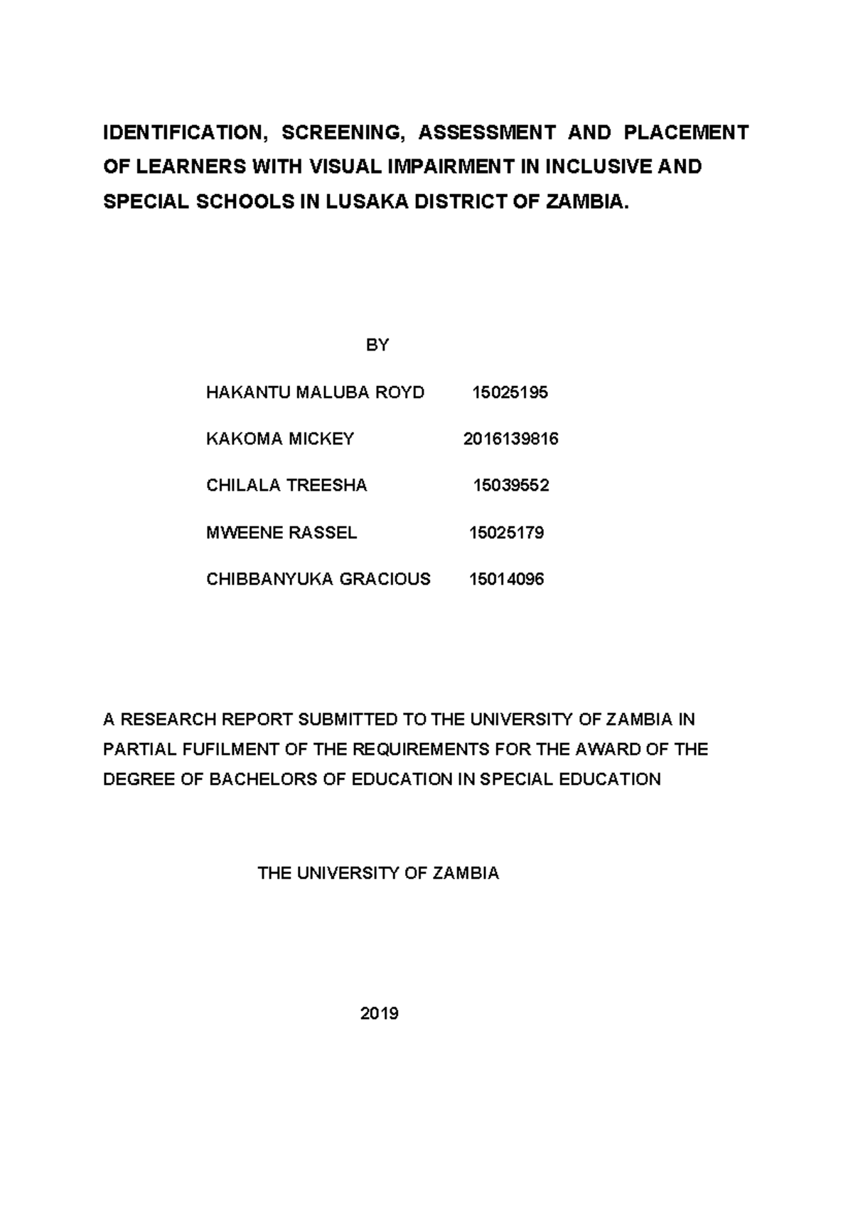 Final Report EDT - IDENTIFICATION, SCREENING, ASSESSMENT AND PLACEMENT ...