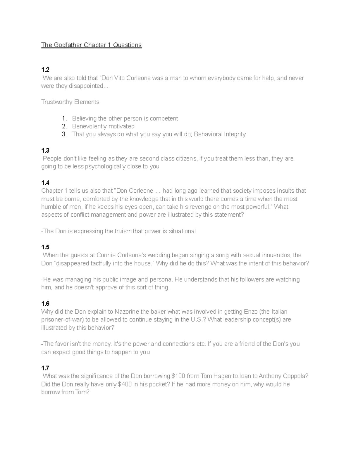 The Godfather Chapter Questions - The Godfather Chapter 1 Questions 1 ...