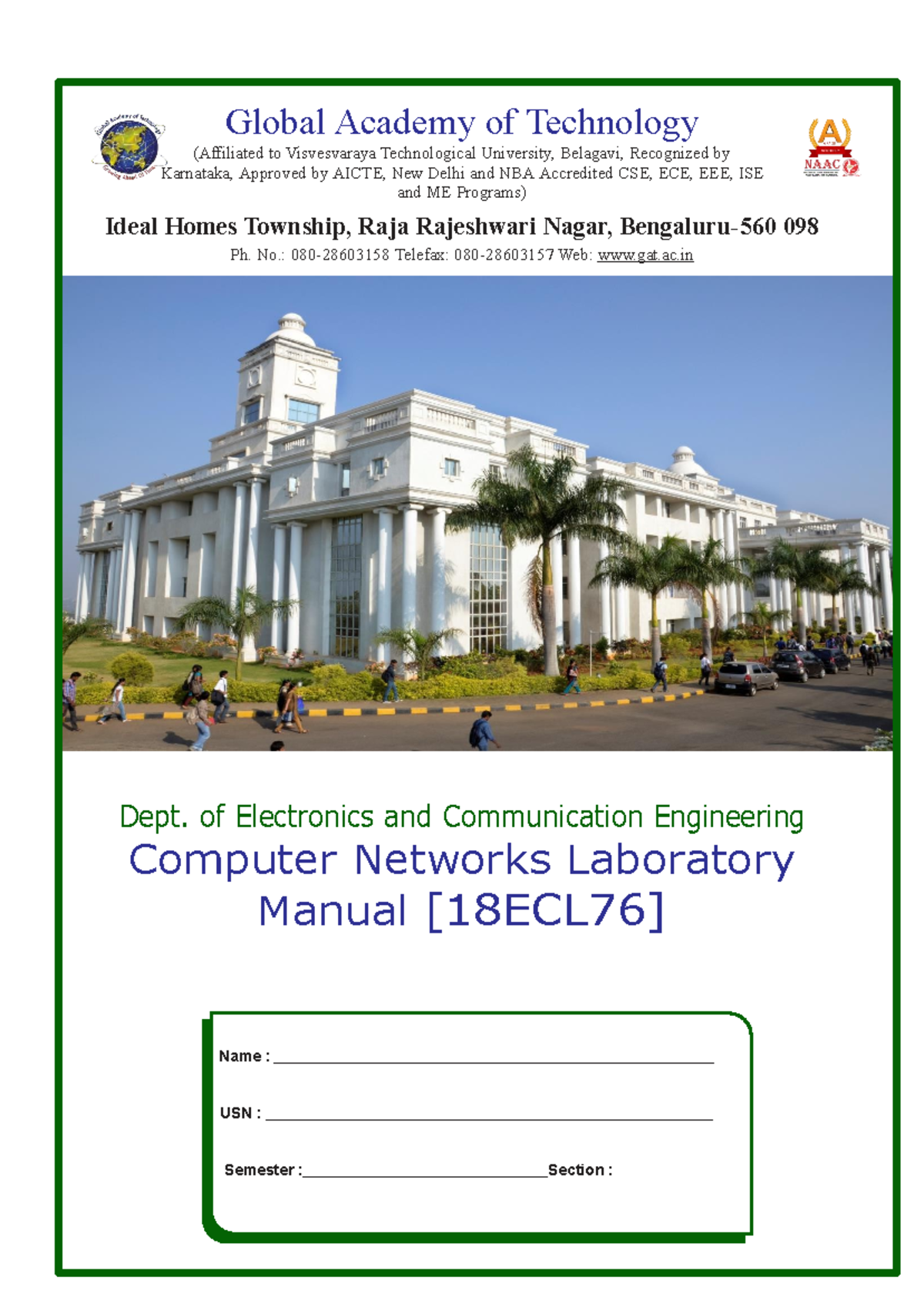 CCN LAB Manual 22-23 - Global Academy of Technology (Affiliated to Visvesvaraya Technological ...