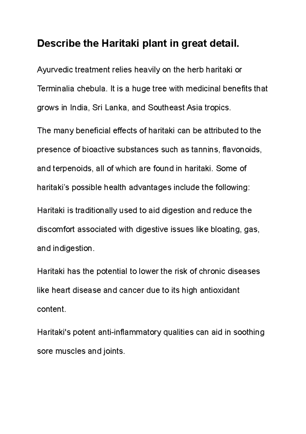 Describe the Haritaki plant in great detail - Ayurvedic treatment ...
