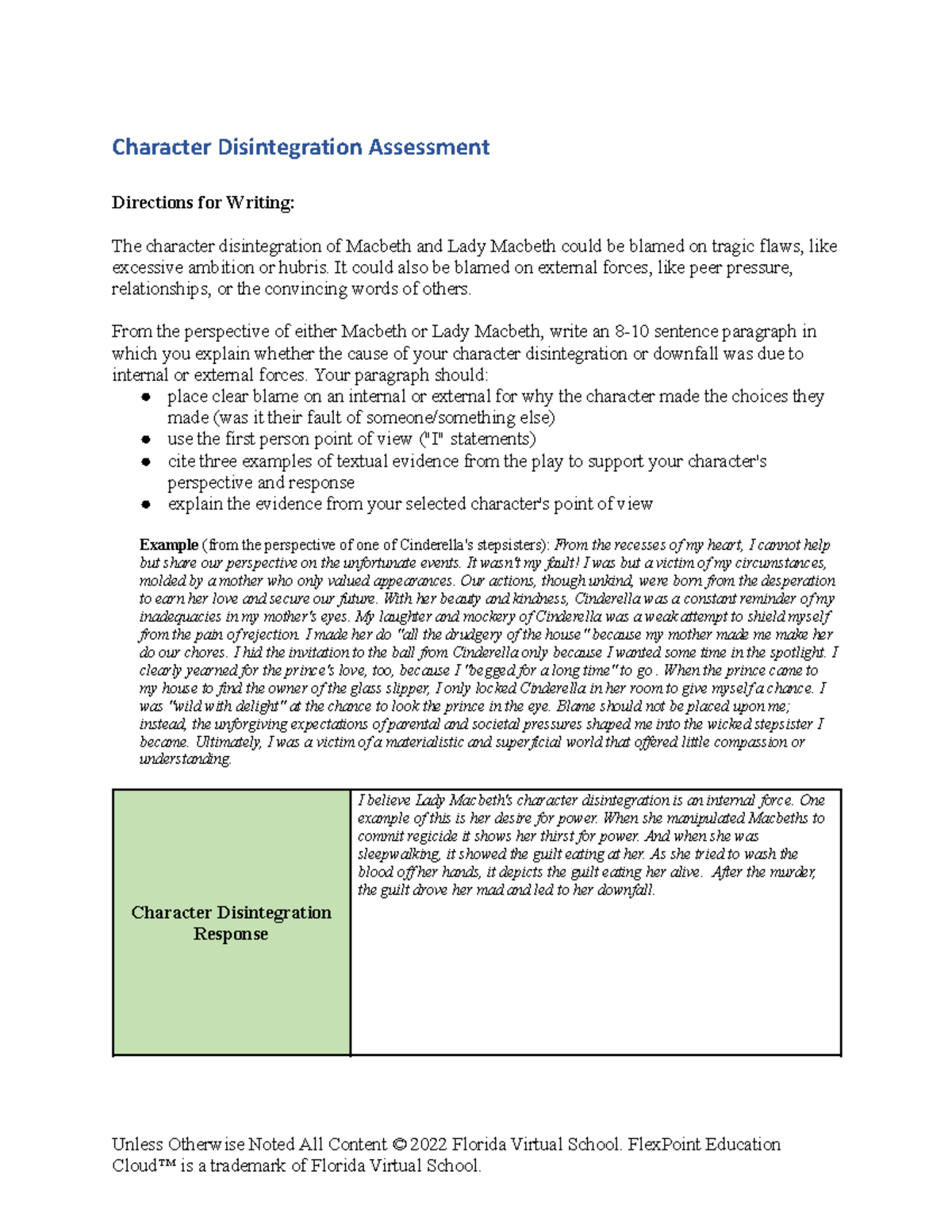 Character disintegration rubric - Character Disintegration Assessment ...