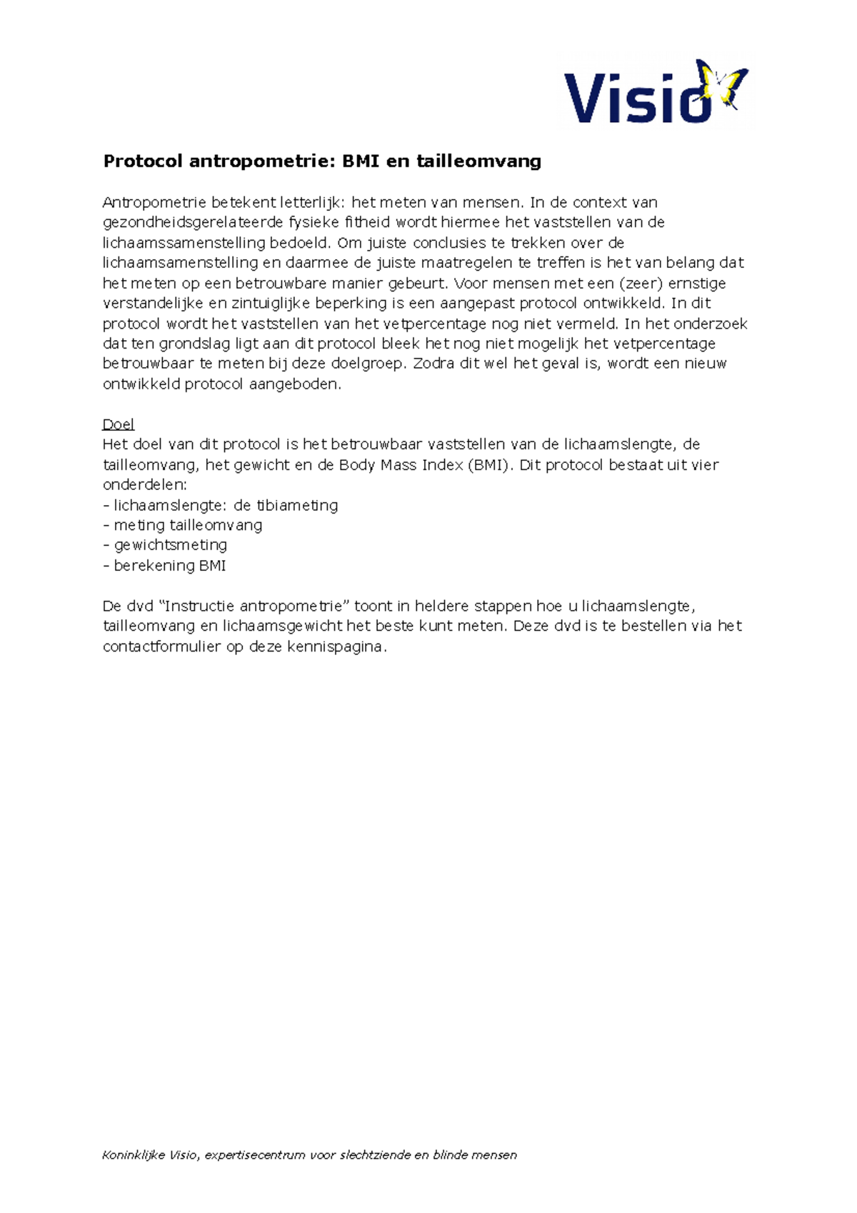 Protocol-Antropometrie - Protocol antropometrie: BMI en tailleomvang ...