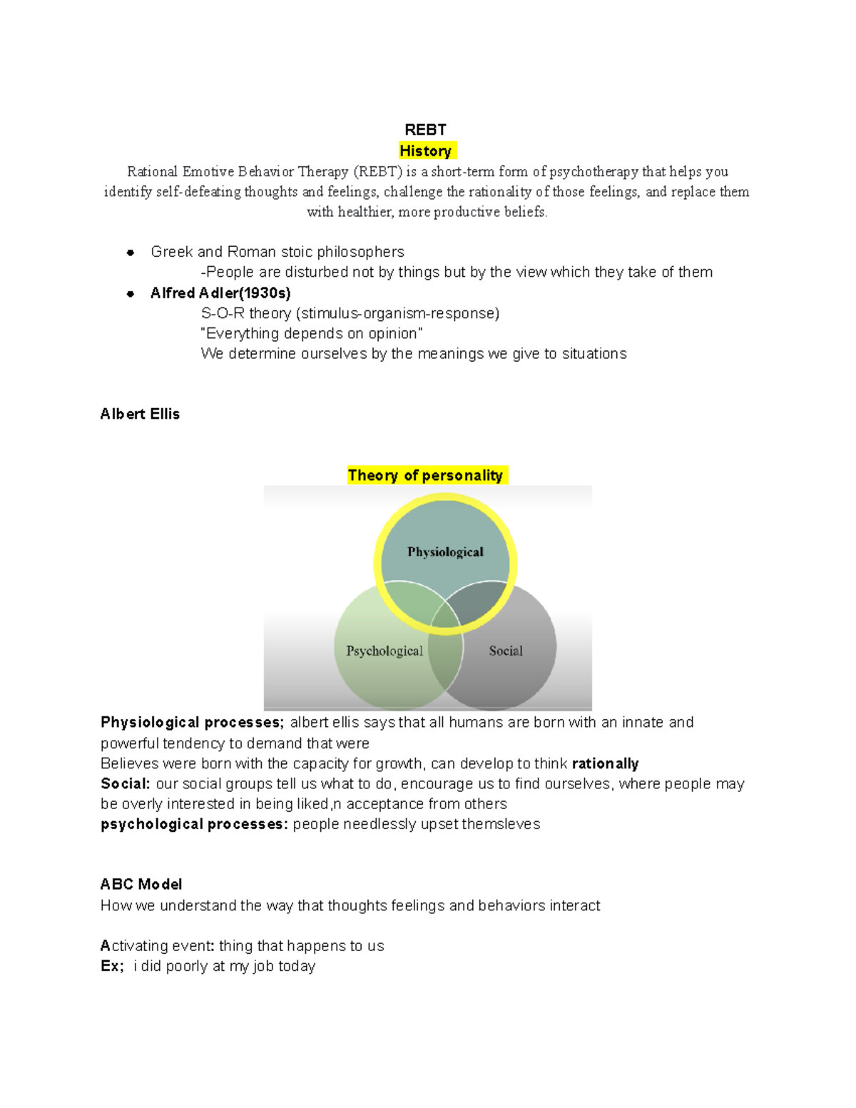 Week 6 REBT - Lecture notes for REBT - REBT History Rational Emotive ...