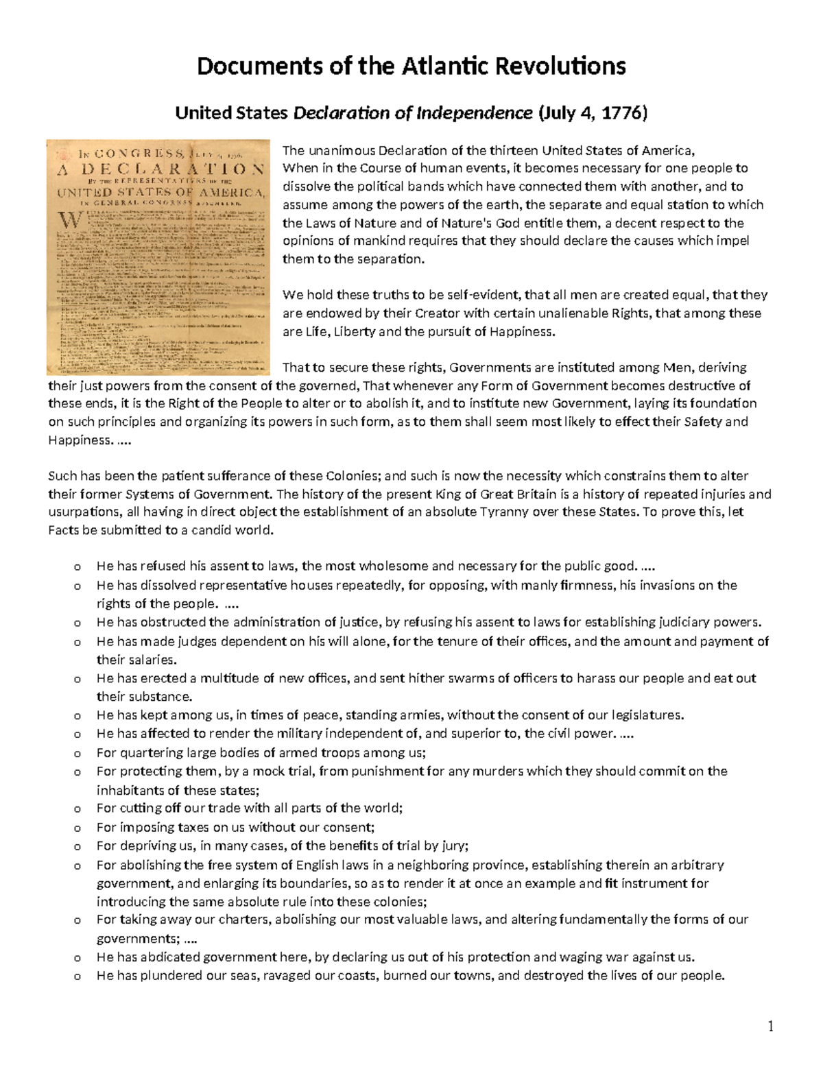 TQE- atlantic revolution - Documents of the Atlantic Revolutions United ...