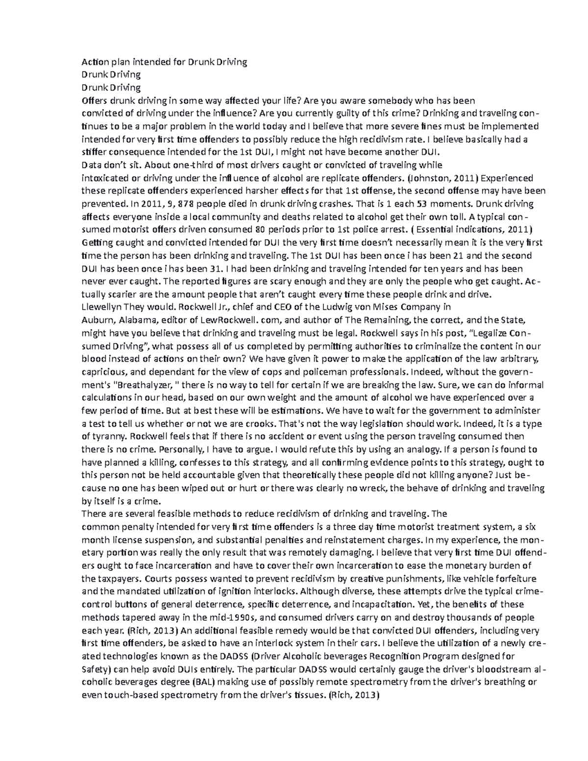 Action plan for Drunk Driving - Action plan intended for Drunk Driving ...