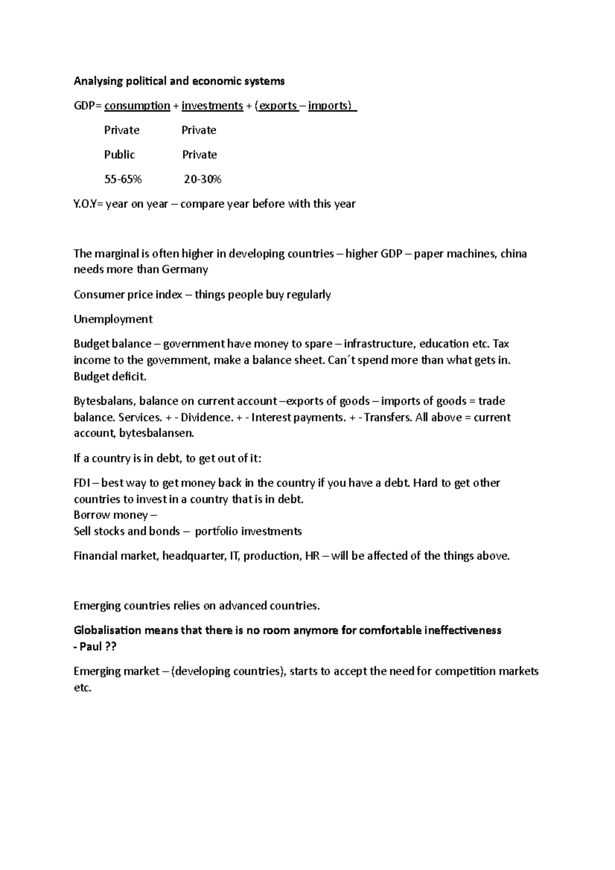 Analysing political and economic systems - O= year on year – compare ...