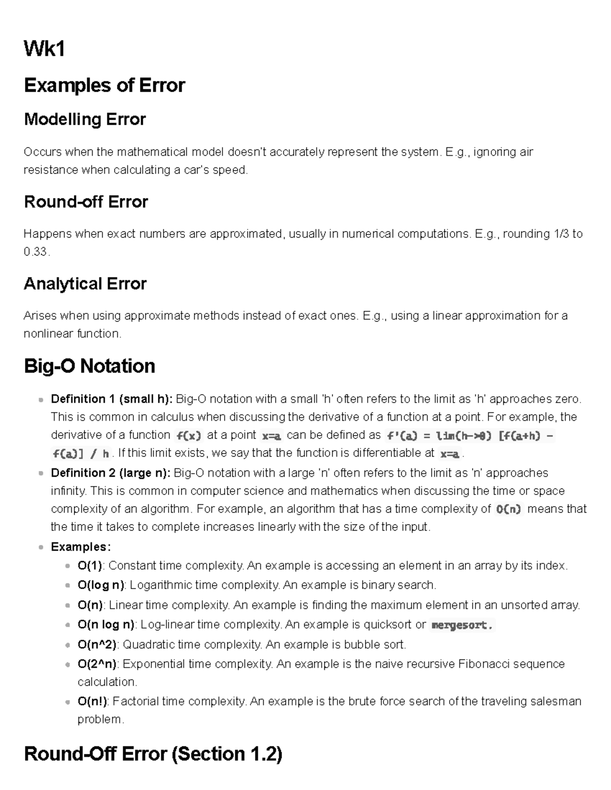Macm316-wk1 notes - Wk Examples of Error Modelling Error Occurs when ...