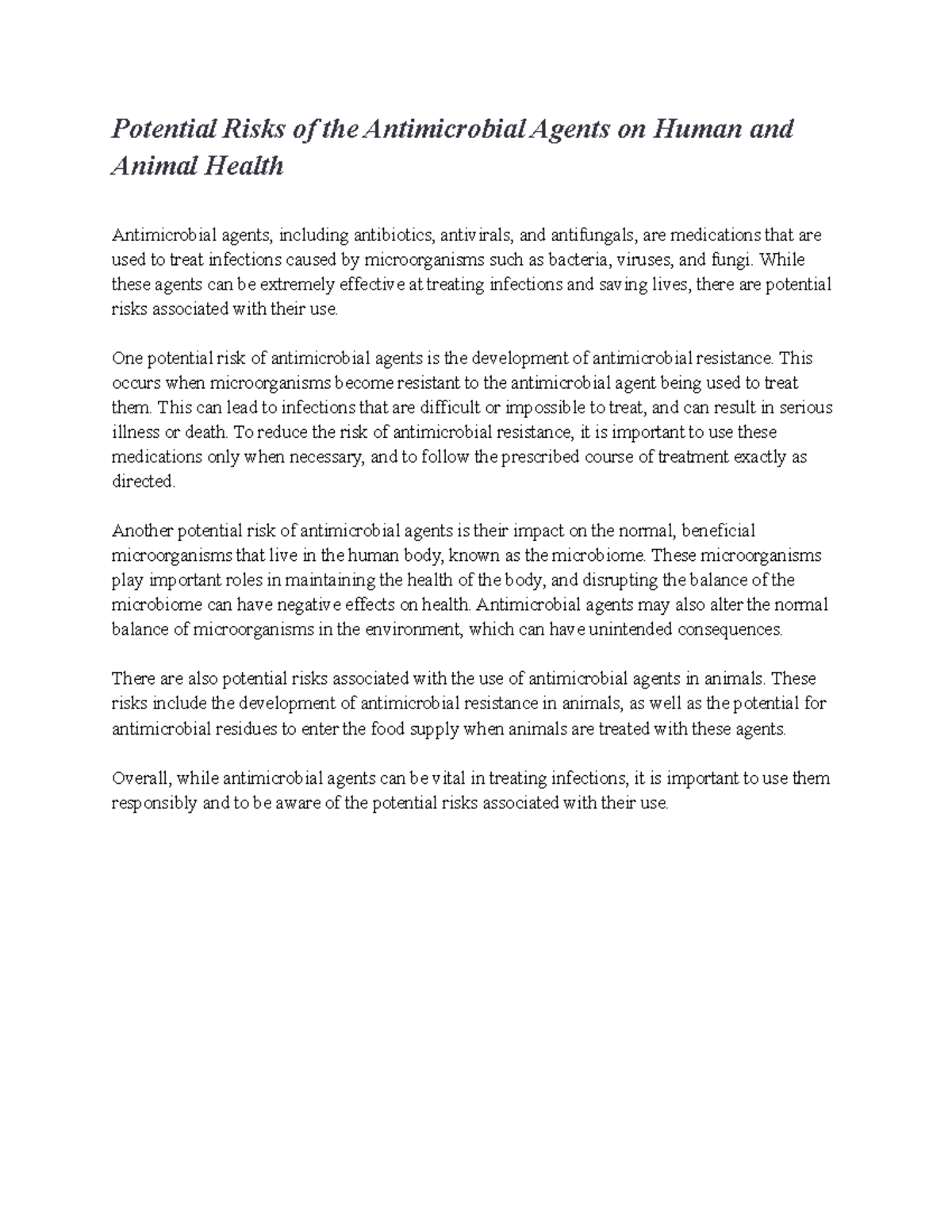 Notes on Potential Risks of the Antimicrobial Agents on Human and ...